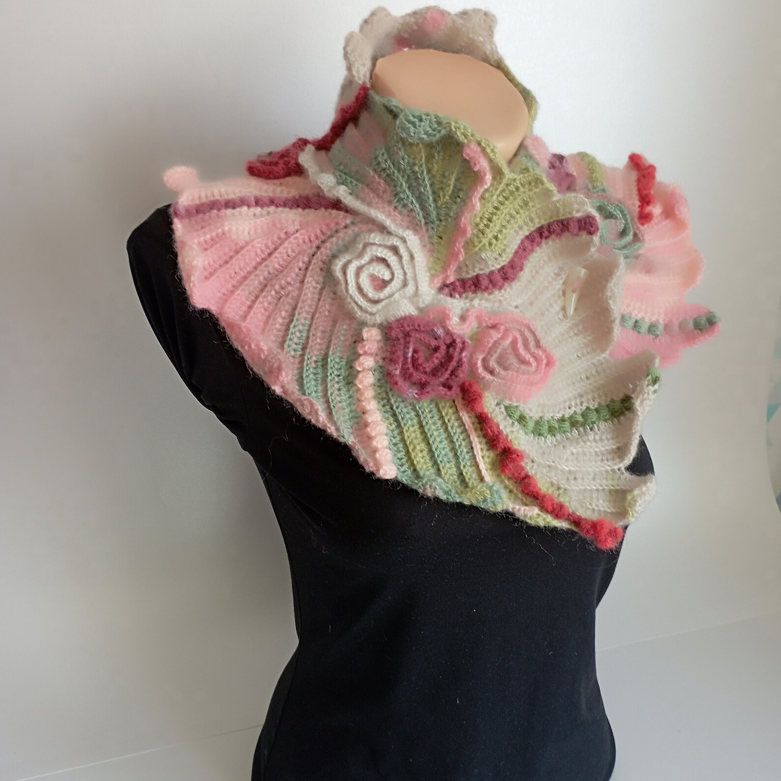 Crochet Scarf Roses, Freeform Crochet Scarf, Women Crochet Scarf, - Etsy