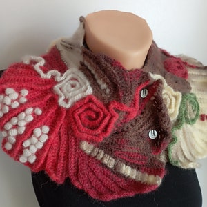 Flower Crochet Scarf, Crochet Scarf Roses, Freeform Crochet Scarf ...