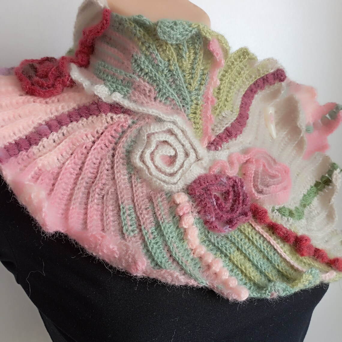 Crochet Scarf Roses, Freeform Crochet Scarf, Women Crochet Scarf, - Etsy