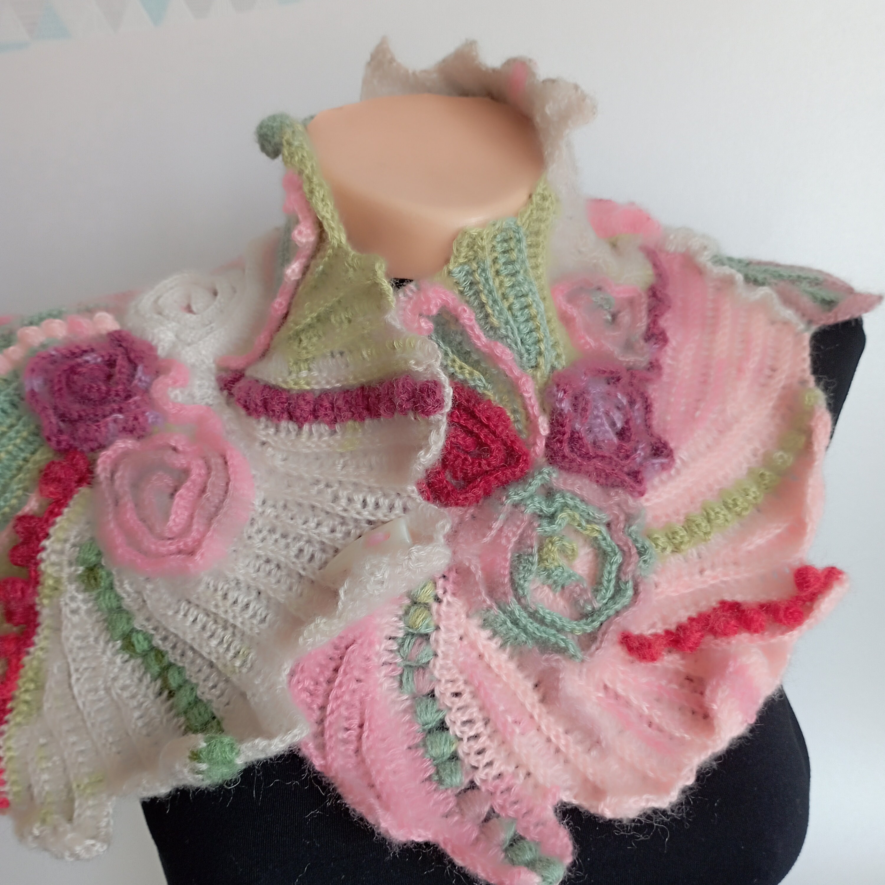 Crochet Scarf Roses, Freeform Crochet Scarf, Women Crochet Scarf, - Etsy