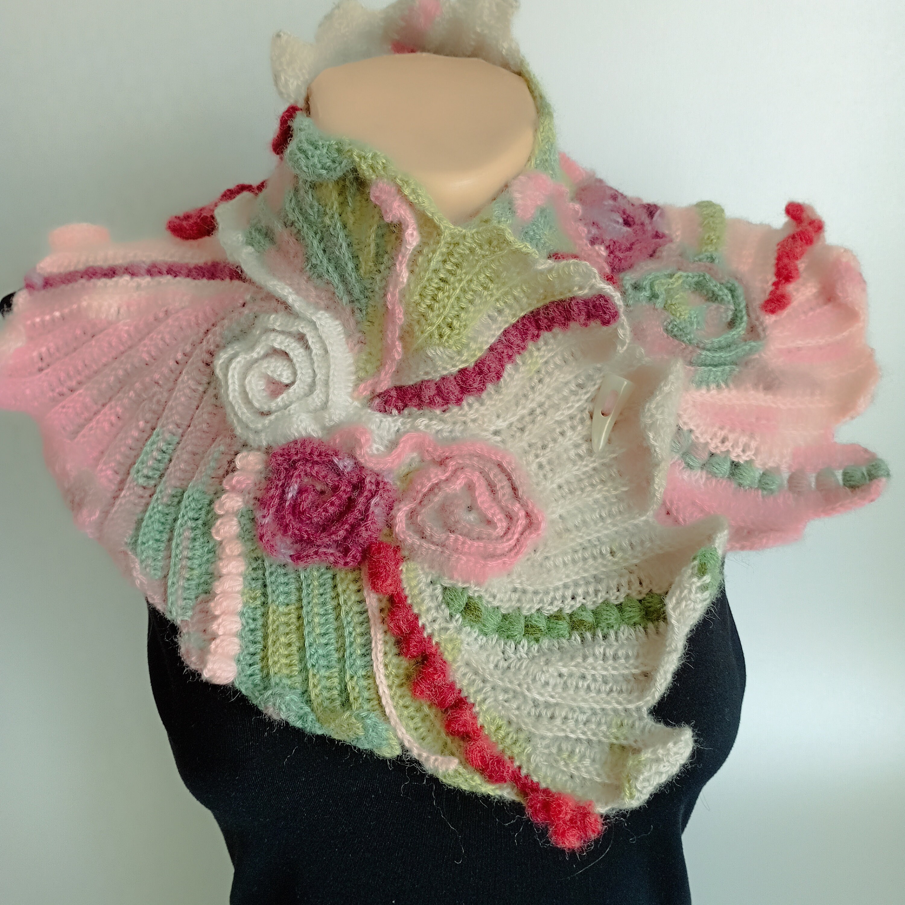 Crochet Scarf Roses, Freeform Crochet Scarf, Women Crochet Scarf, - Etsy