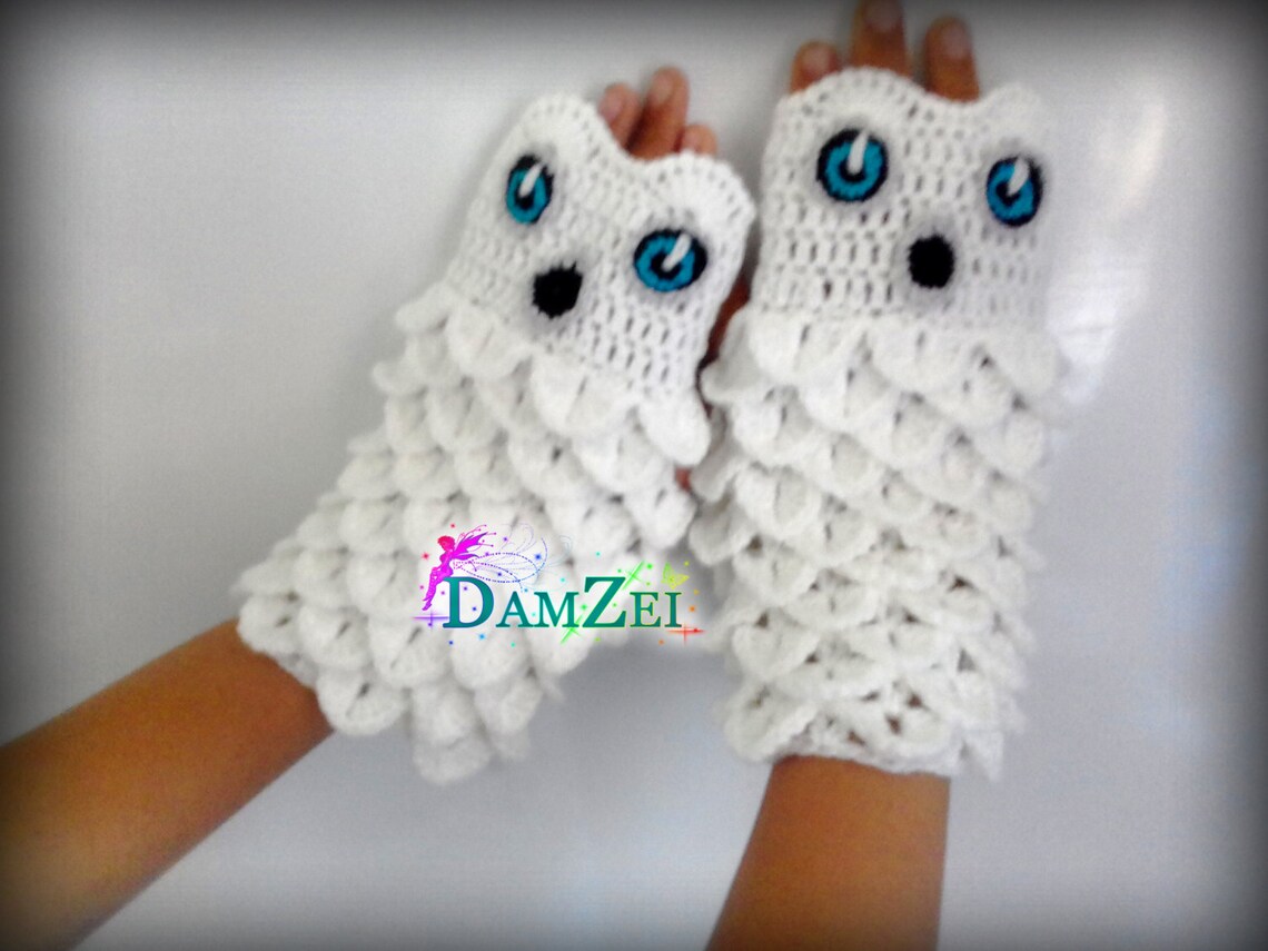 Mitenka Owls blanco accesorio de punto cálido | Etsy
