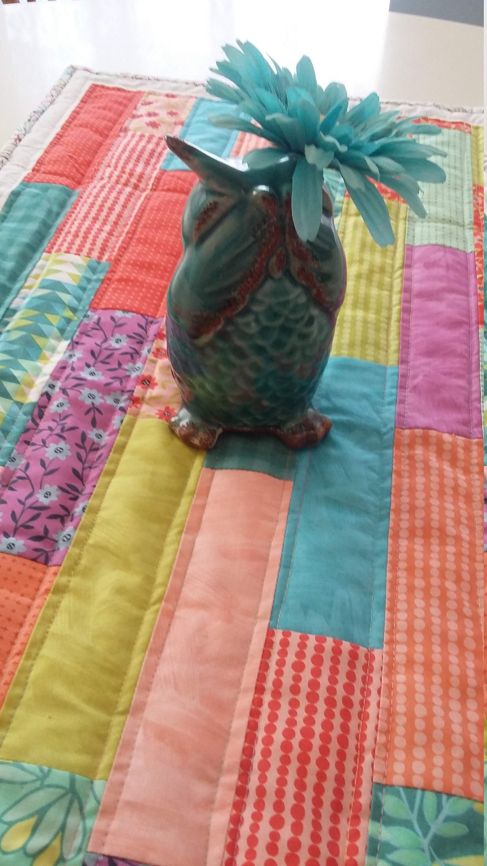 Reversible Modern Quilted Table Runner, Tropical Colors, Modern Table ...