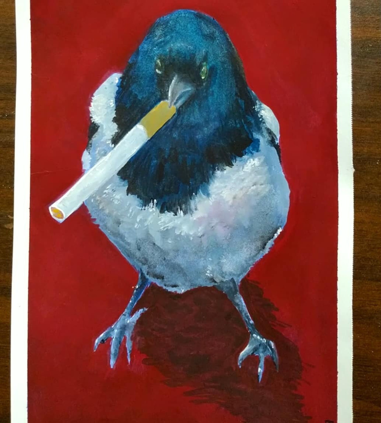 Magpie Smoking a Cigarette Original Painting - Etsy New Zealand