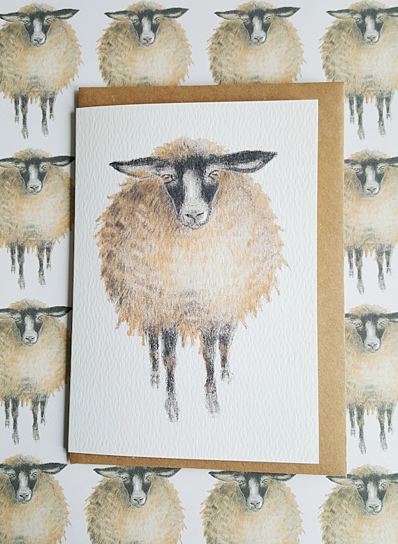 Sheep card. choice of image. sheep with blackbird. three | Etsy