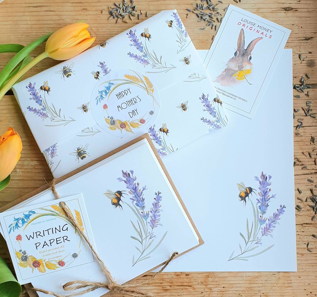 Mother's Day Writing Paper With Lavender and Bee. Luxury Writing Paper ...