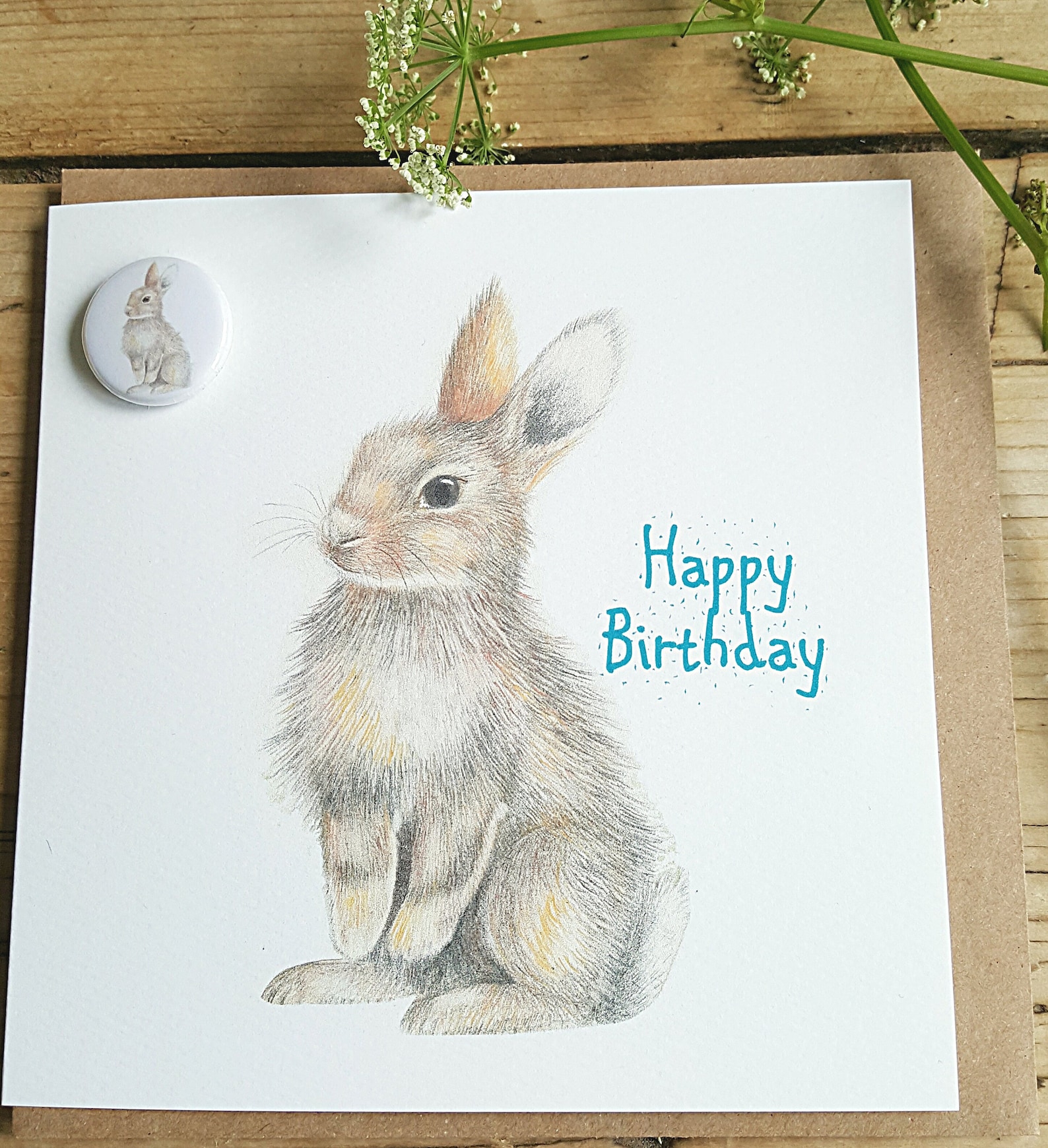 Bunny Birthday Card With a Badge. Bunny Badge Card. Rabbit | Etsy