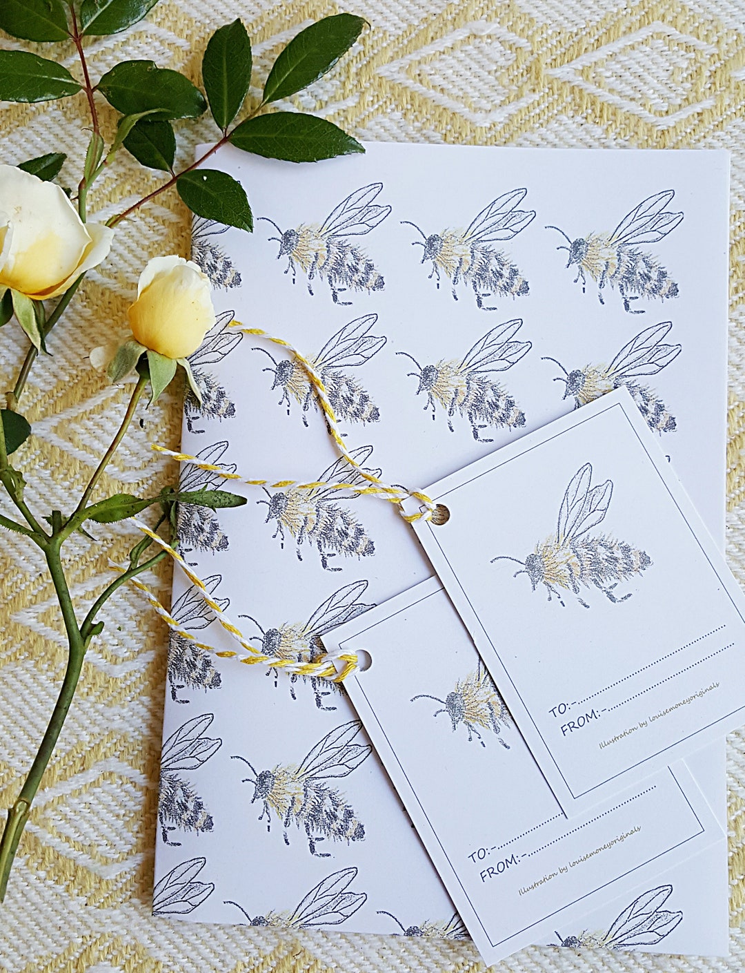Bee Wrapping Paper. Honey Bee Wrapping Paper. Bee Gift Wrap. Honeybee ...