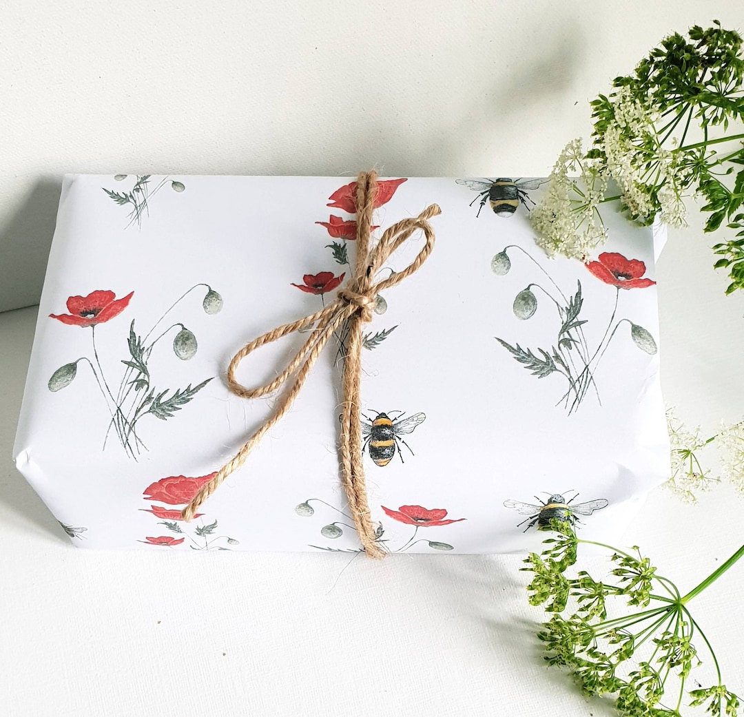 Poppy and Bees Wrapping Paper. Wrapping Paper With Poppies Original ...