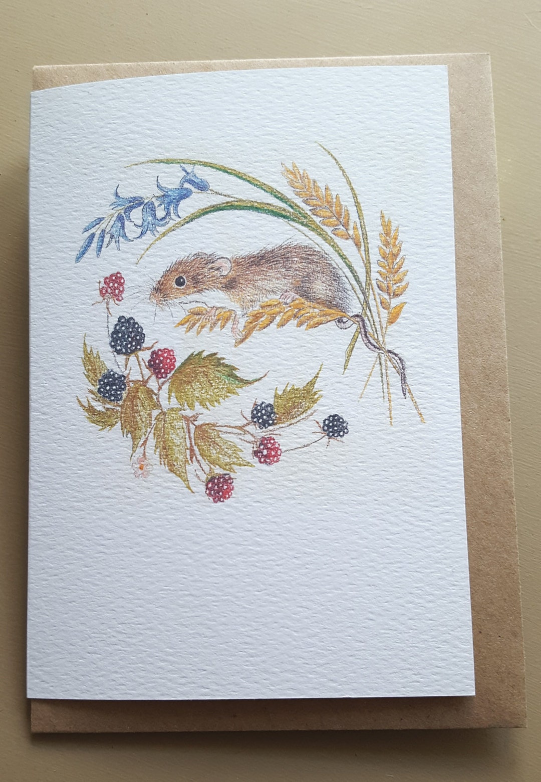 Harvest Mouse Card. Sketch of a Mouse. Mouse Card. Hand Painted ...