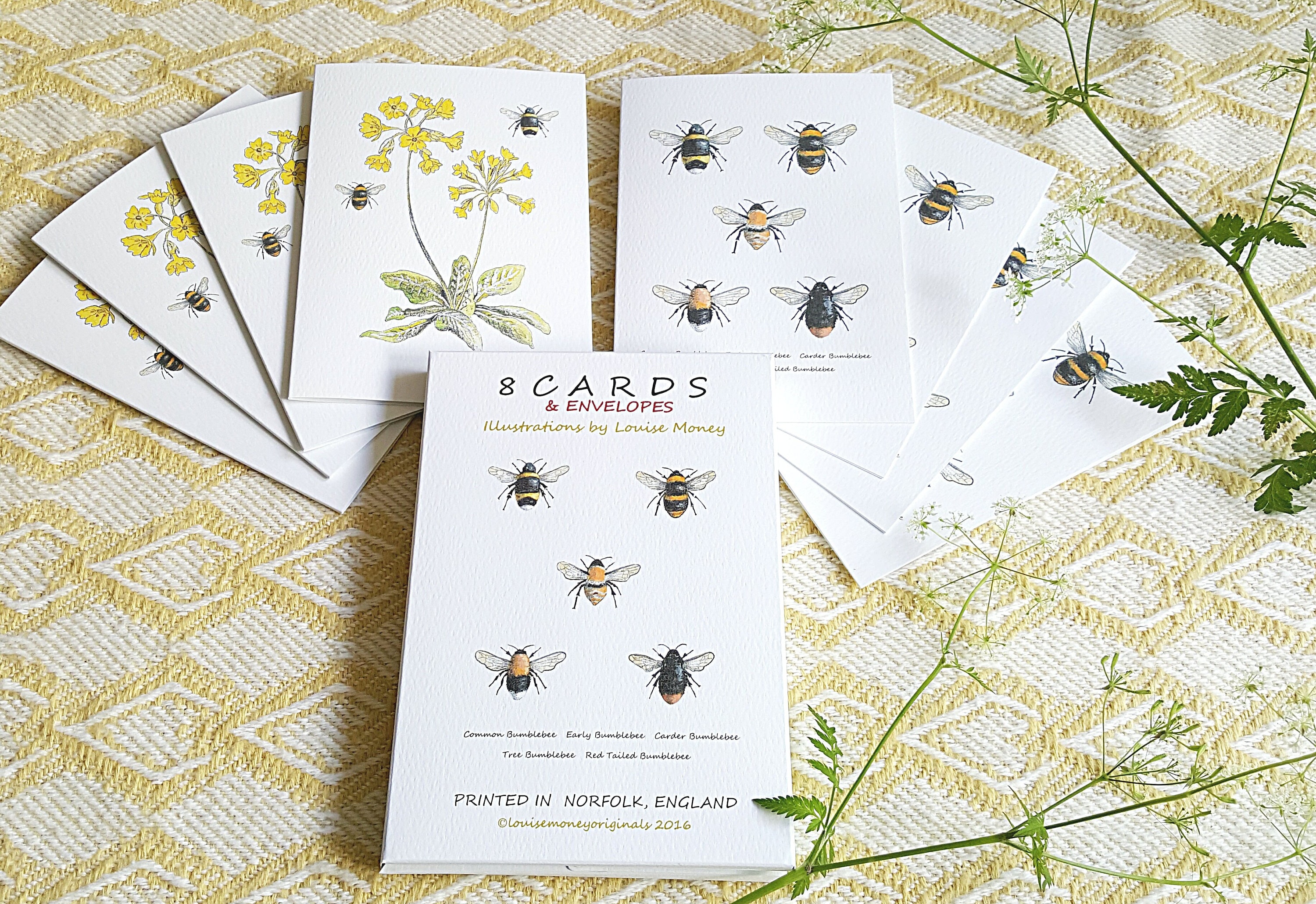 Bee Card Pack. Multi Pack of Eight Cards, Four Bee and Four Cowslip and ...