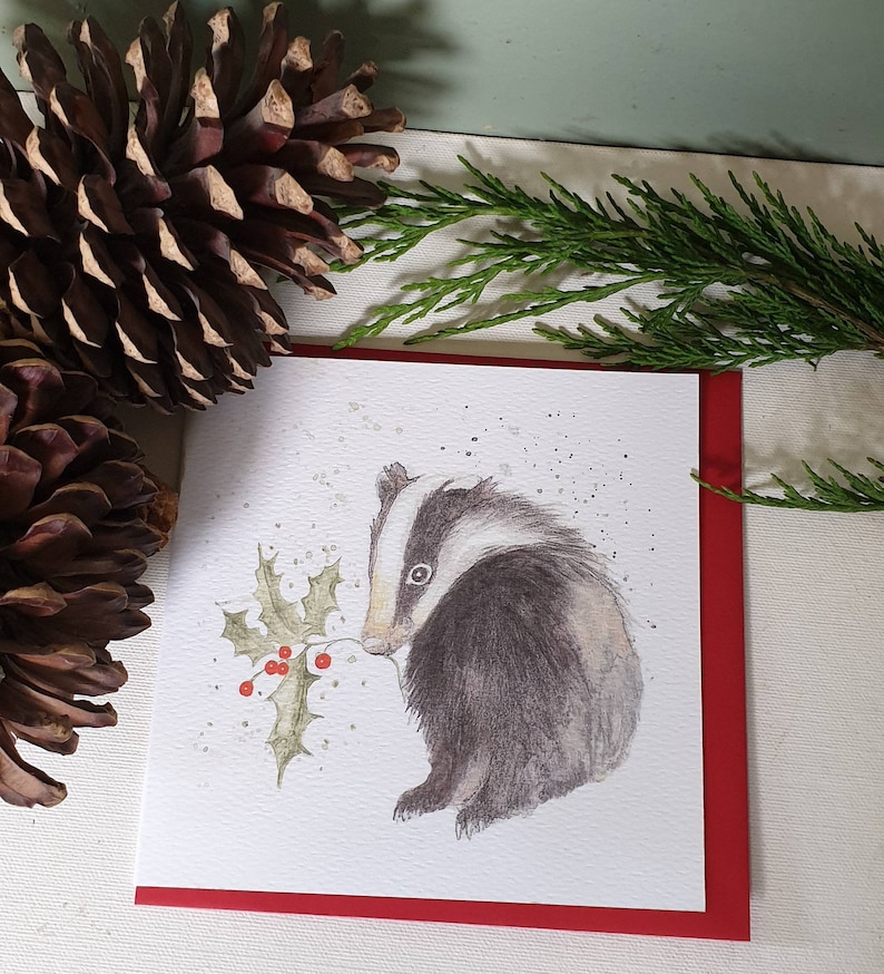 Badger Christmas Card. Card With a Badger. Badger and Holly. - Etsy