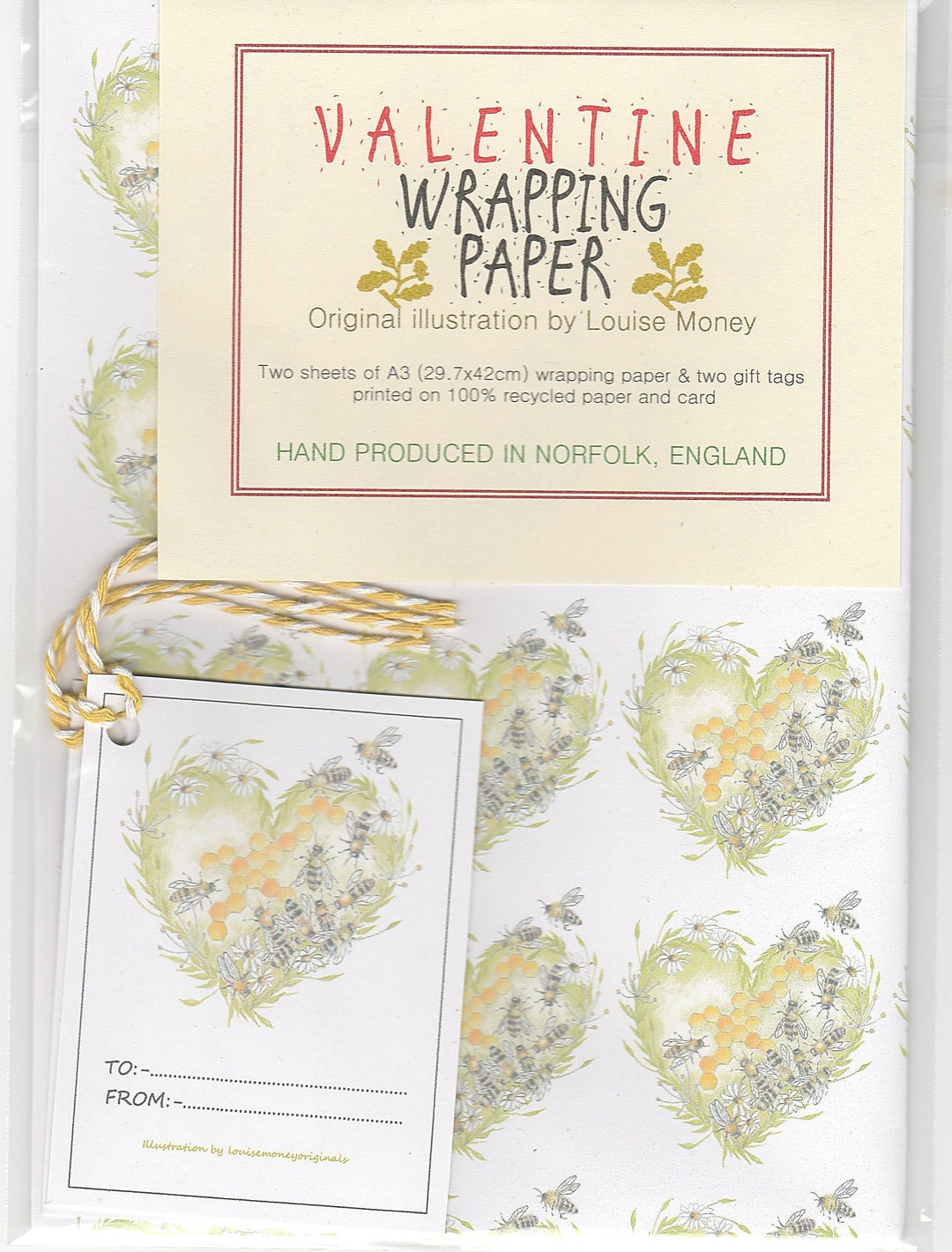 Honey Bee Wrapping Paper. Bee Gift Wrap. Bee Paper. Romantic Paper With ...