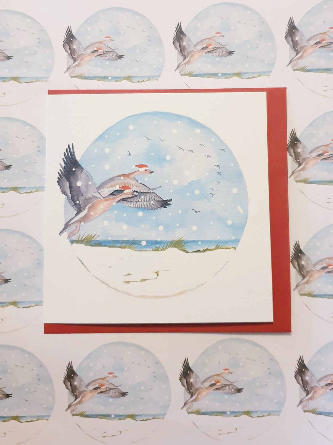 Goose Christmas Card. Card With Geese. Geese Card for Christmas. Pink ...