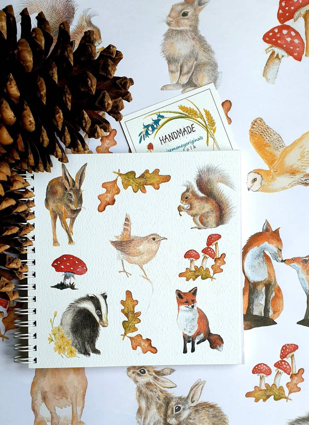 Woodland Notebook. Woodland Animals and Birds. Handmade Gift. Animal ...