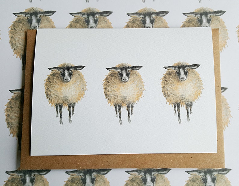 Sheep card. choice of image. sheep with blackbird. three | Etsy