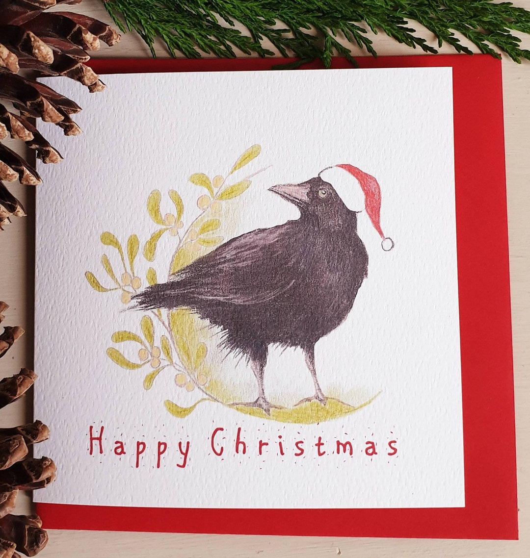 Crow Christmas Card. Funny Christmas Card. Crow in a Santa Hat ...