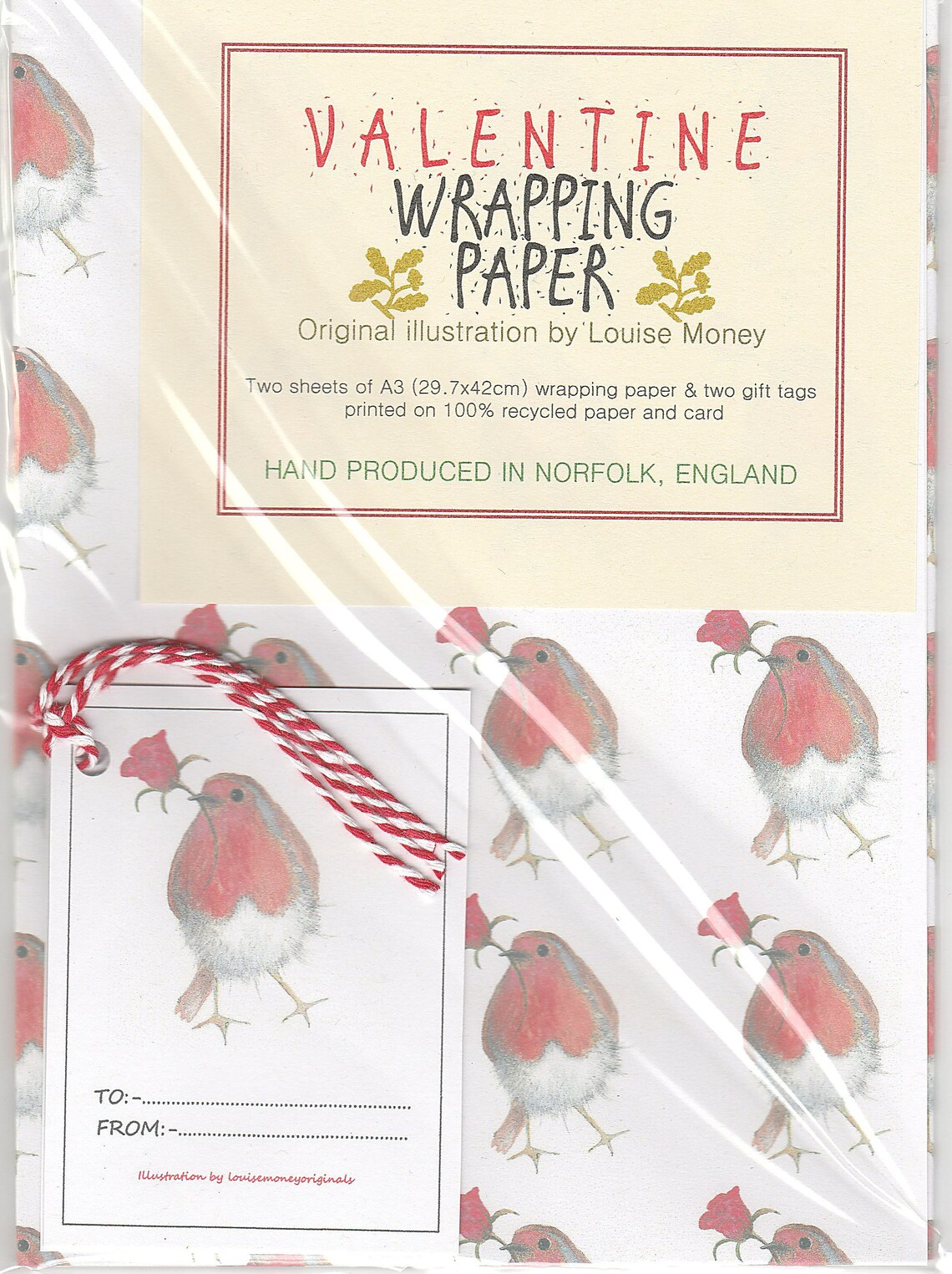Robin Valentine Wrapping Paper. Robin Gift Wrap. Robin Valentine Paper ...