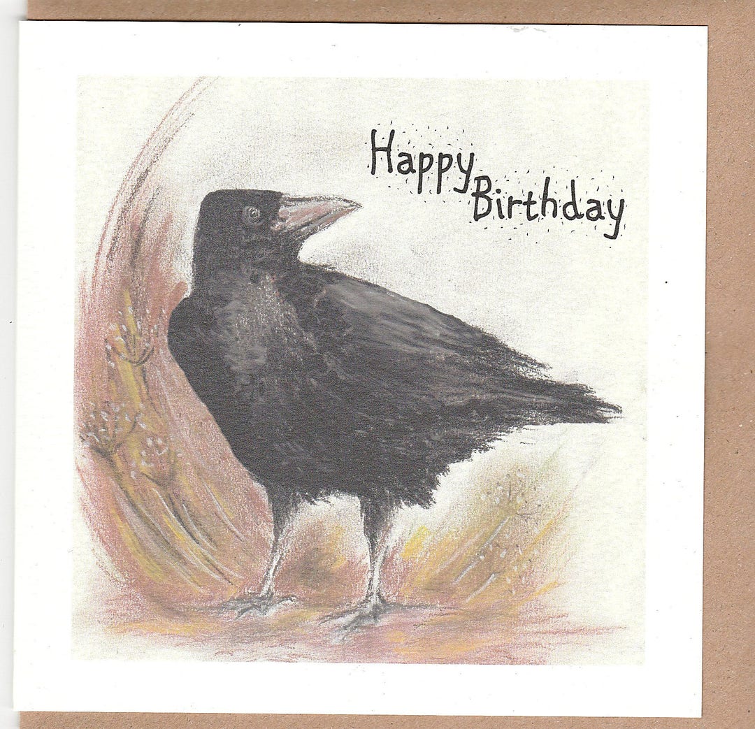 Crow Birthday Card. Card With a Crow. Bird Birthday Card. Crow Art ...