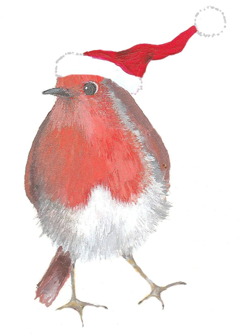 Robin Christmas Card. Hand Painted Robin in Santa Hat. Funny - Etsy UK