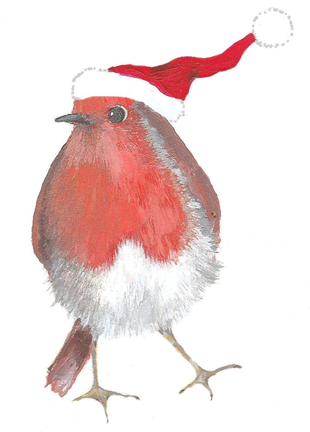 Robin Christmas Card. Hand Painted Robin in Santa Hat. Funny - Etsy UK