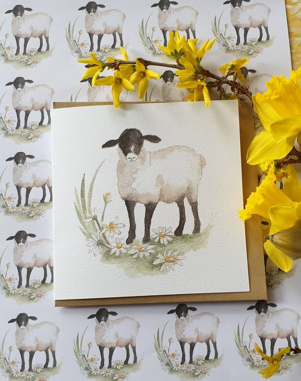 Sheep Card. . Sheep and Daisies Funny Sheep Card. Sheep Gift. - Etsy