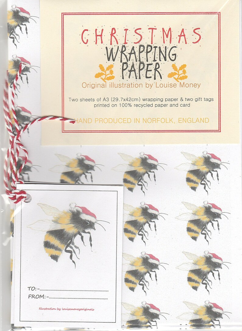 Bee Christmas Wrapping Paper, Bee Gift Wrap. Christmas Wrapping Paper ...