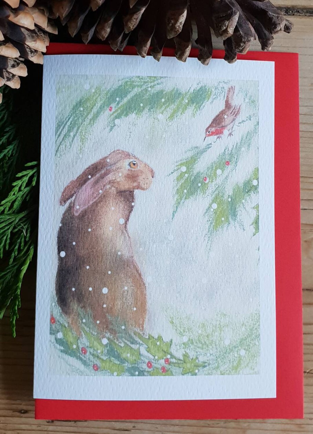 Hare Christmas Card. Hare With a Robin. Funny Christmas Card. Norfolk ...