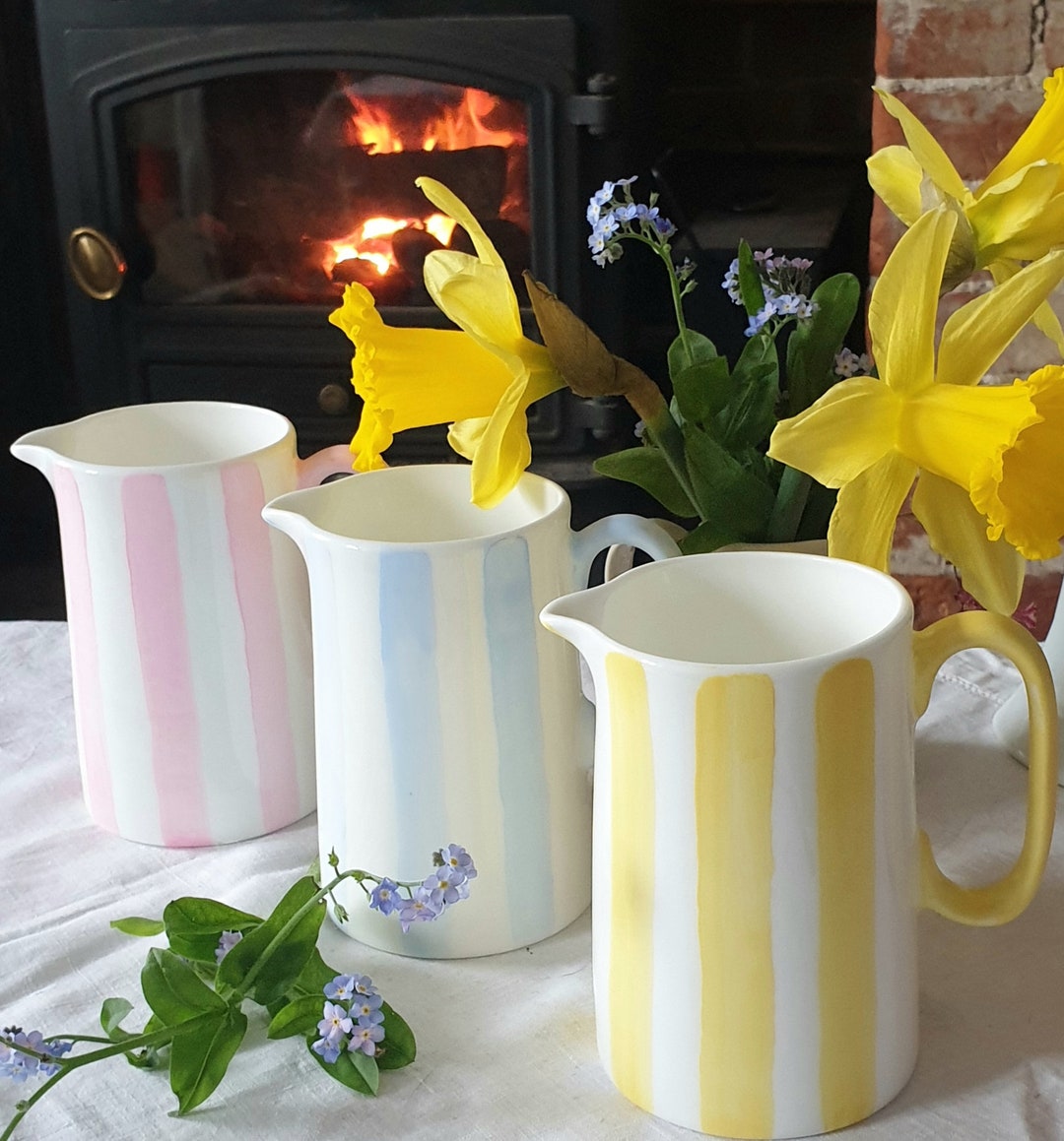Stripy Half Pint Jug. Hand Painted Spring Jug. Striped Hand Painted Jug ...