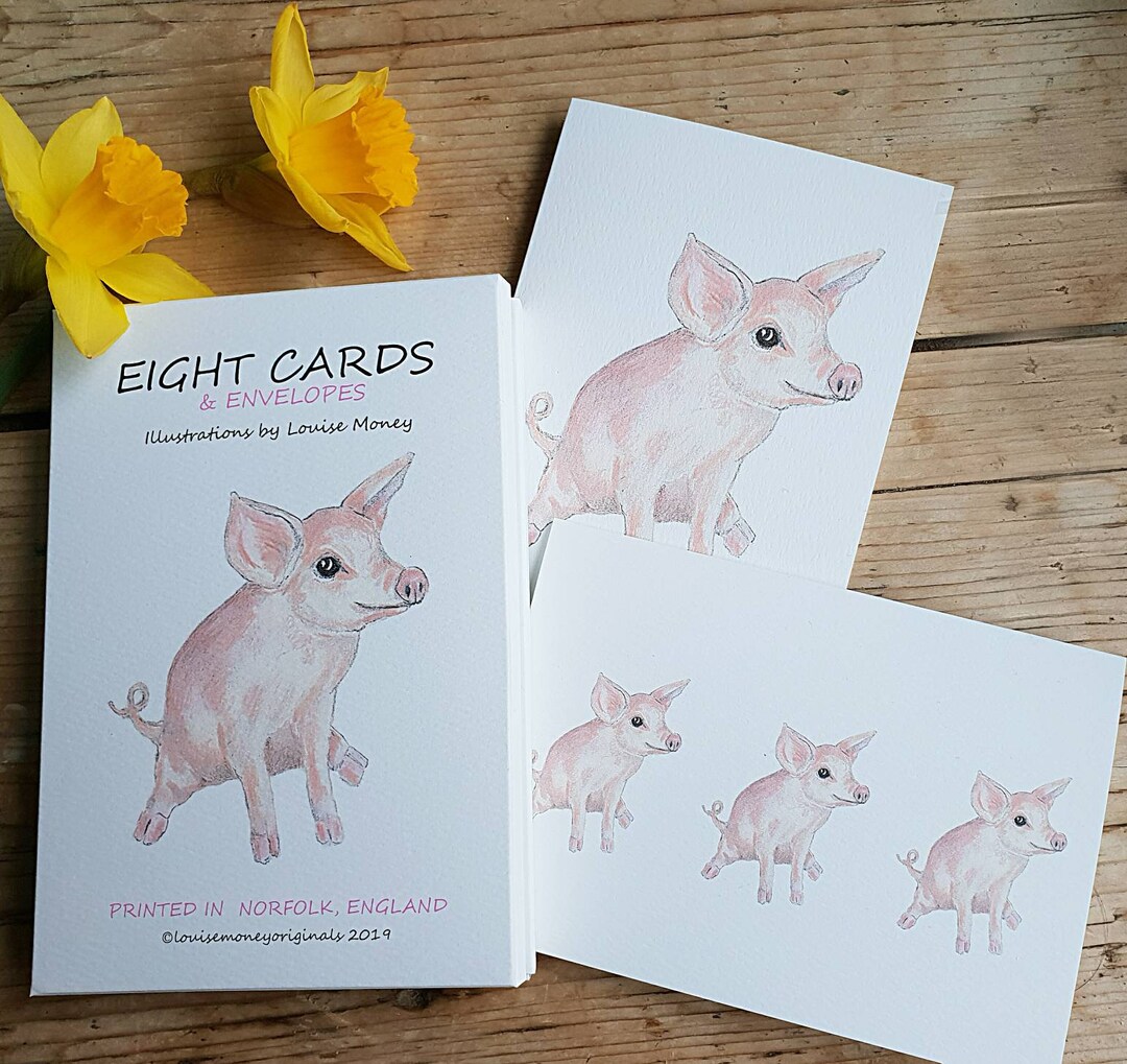 Pig Notecards . Multi Pack. Eight Pig Cards, Two Designs. Pig Gift. Pig ...