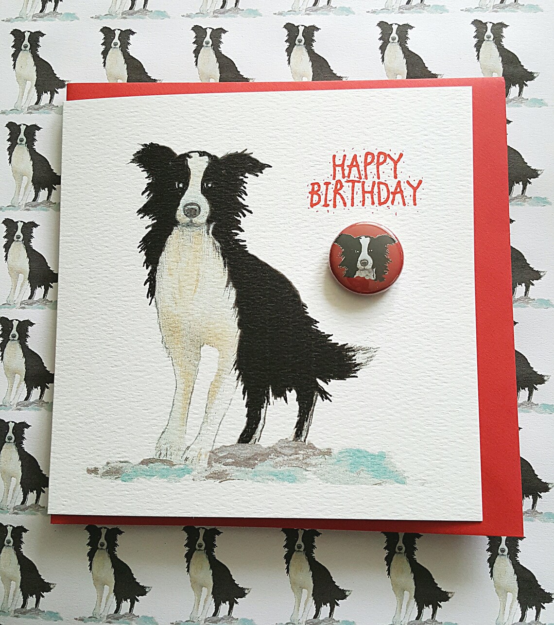 Border Collie Birthday Card With Badge. Card With a Badge. Border ...
