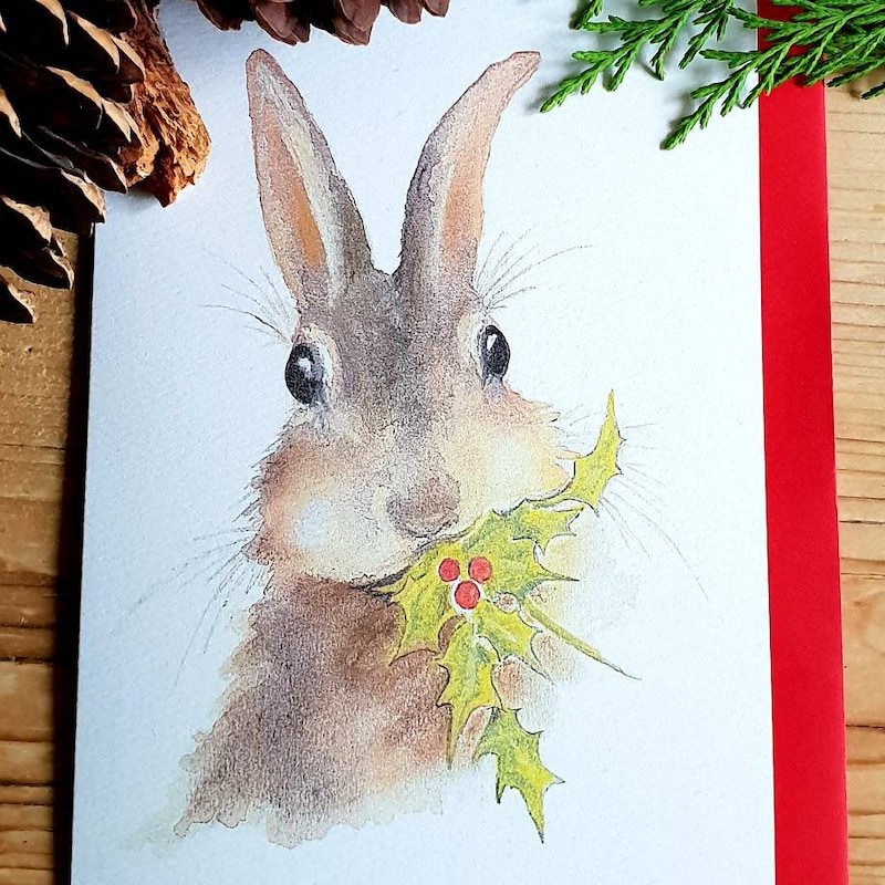 Bunny Christmas Card - Etsy