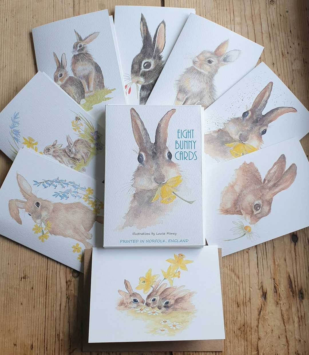 Bunny Cards. Set of Eight Bunny Cards. Bunny Watercolours. Bunny Multi ...