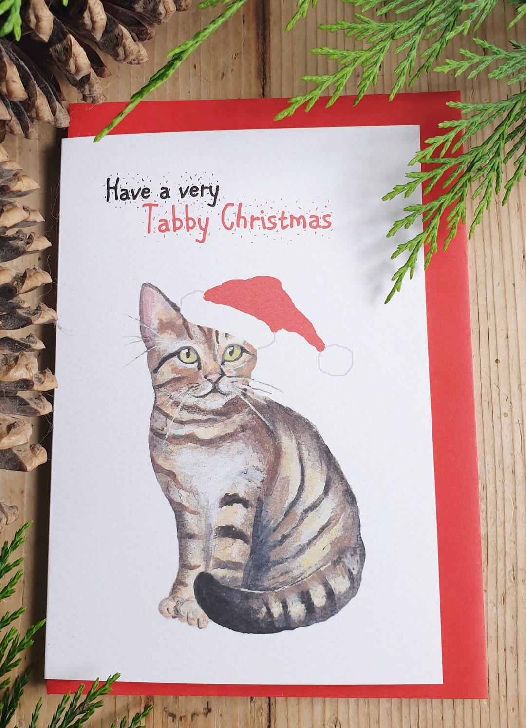 Tabby Cat Christmas Card. Cat Christmas Card. Stripy Cat Christmas Card ...