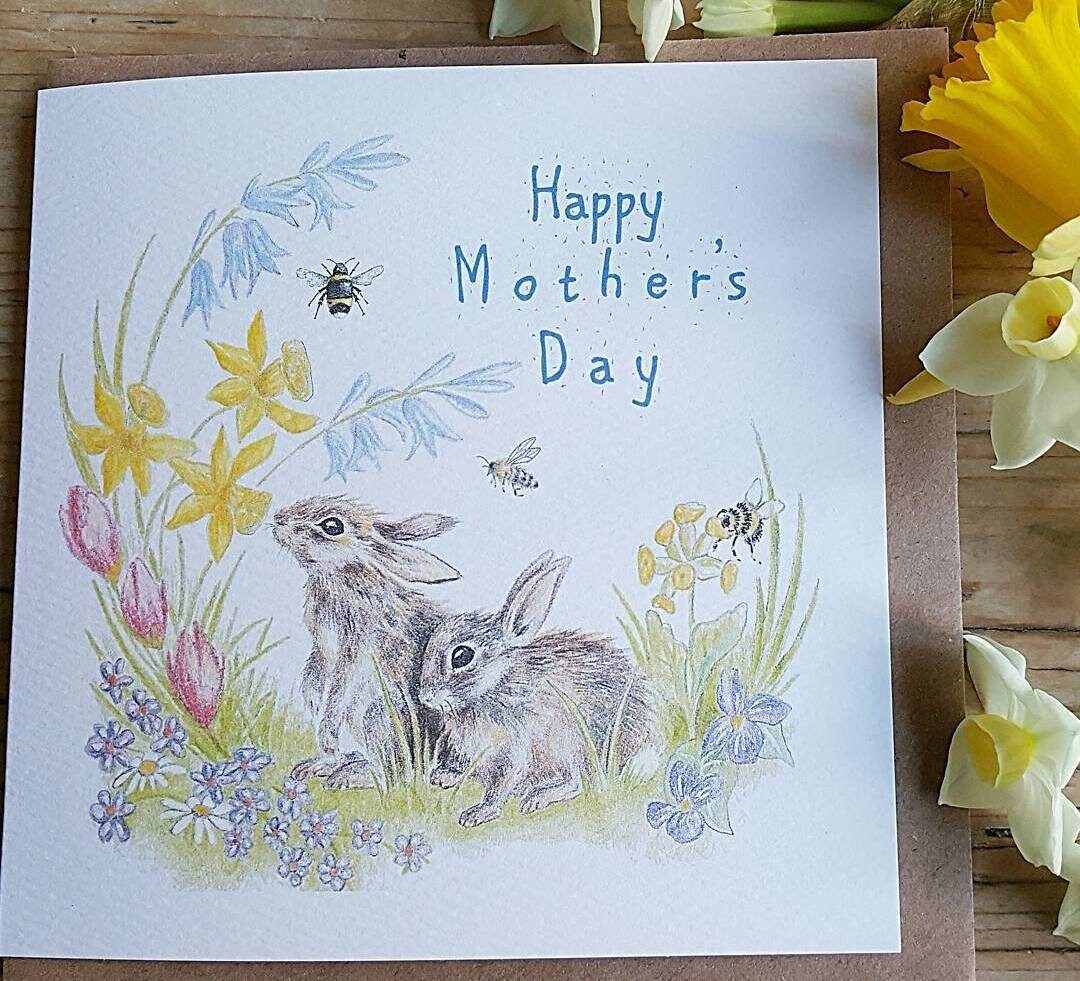 Bunny Mother's Day Card. Bunnies With Bluebells for Mothers Day ...