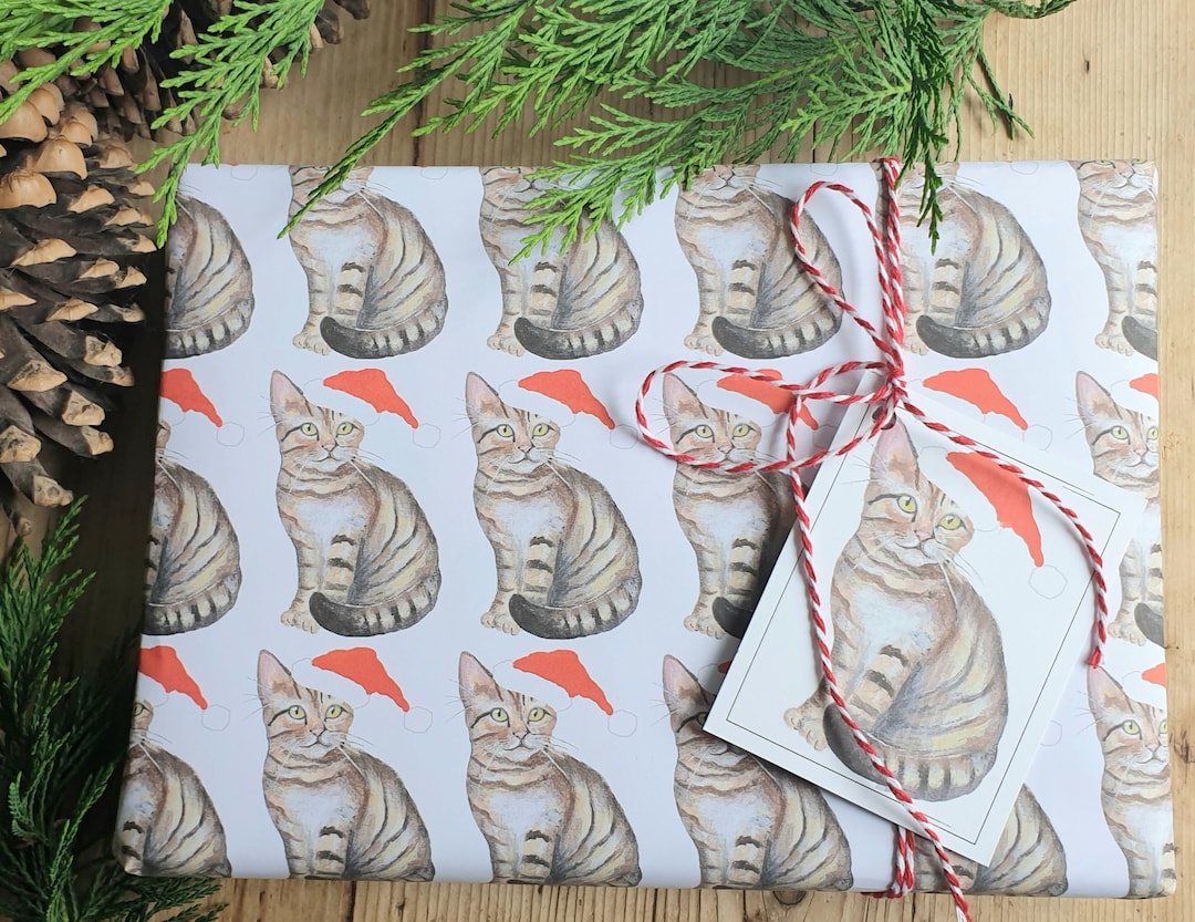Cat Christmas Wrapping Paper, Cat Gift Wrap. Christmas Wrapping Paper ...