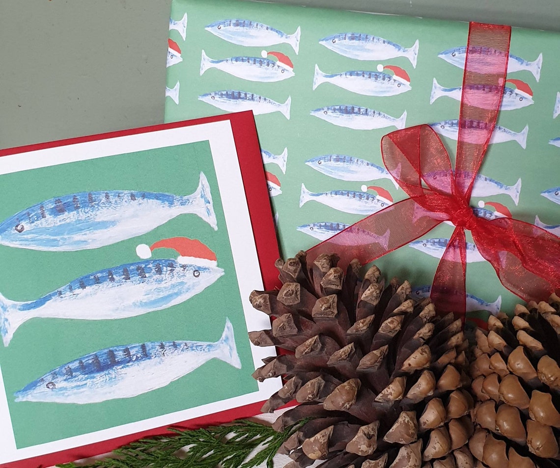 Fish Christmas Wrapping Paper. Mackerel Christmas Wrapping Paper. Fish ...