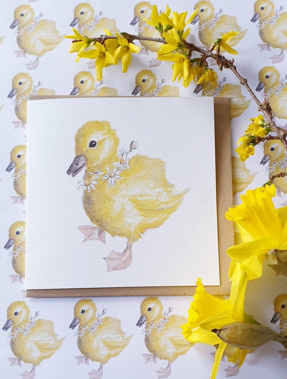 Duckling Card. Duckling With Daisies. Cute Duckling Card. Duck - Etsy