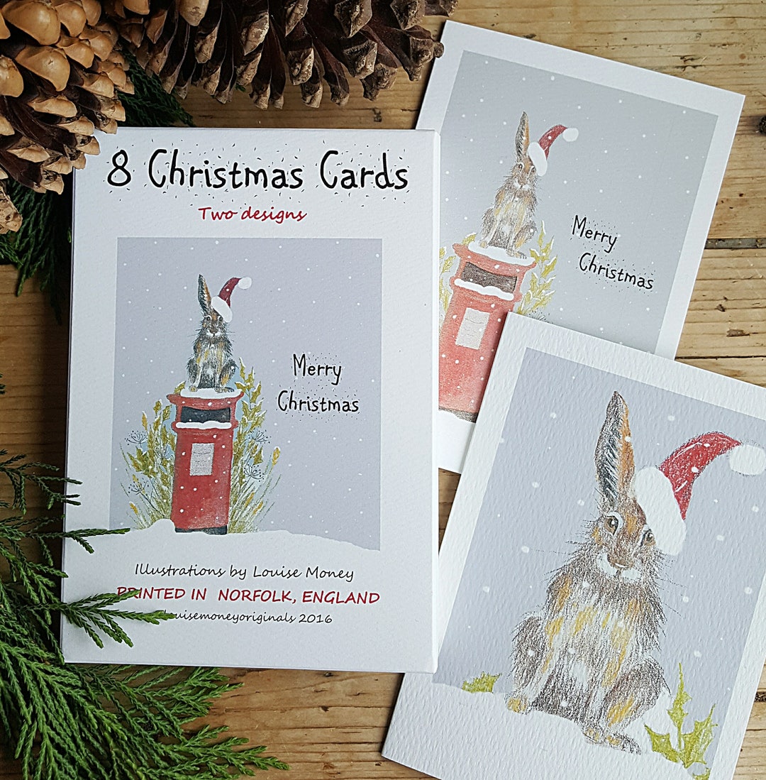 Hare Christmas Cards. Two Hare Designs Featured in a Pack of Eight ...