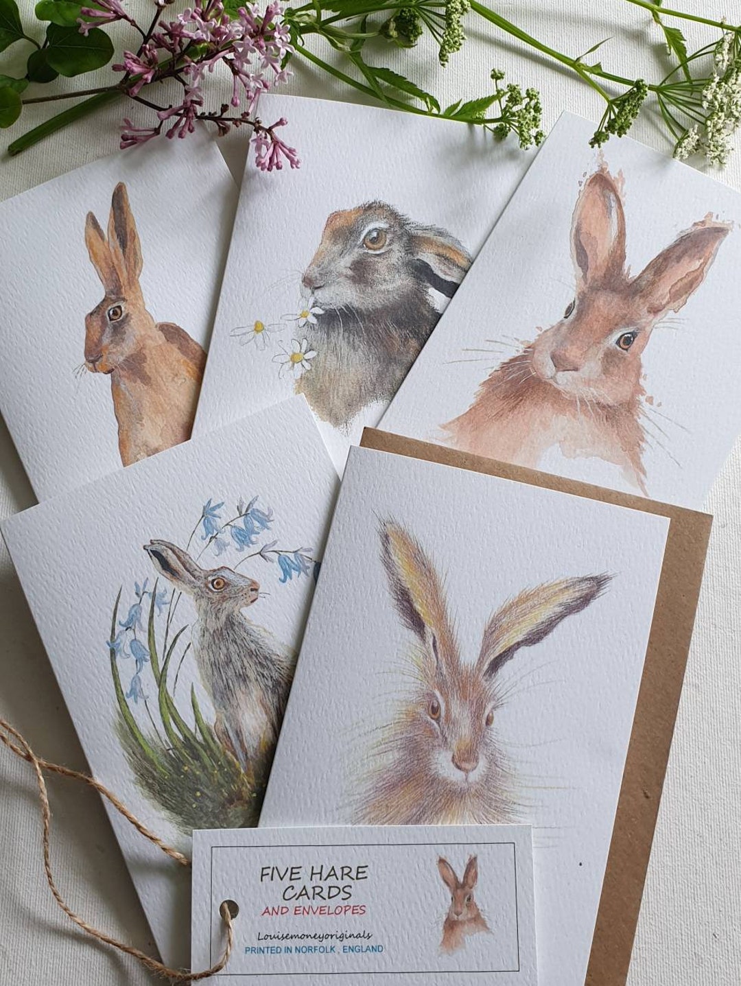 Hare Cards. Set of Five Hare Cards. Hare Watercolours. Hare Multi Pack ...
