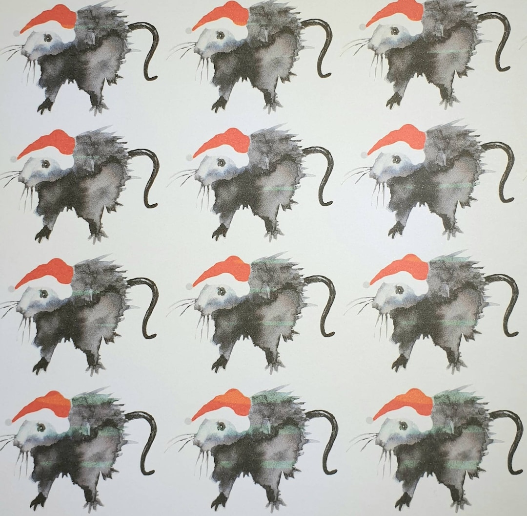 Rat Christmas Wrapping Paper. Rat in a Santa Hat. Wrapping Paper With a ...