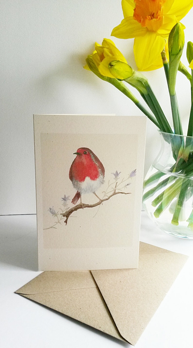 Robin card. Robin and Harebell. British garden bird. Robin red | Etsy