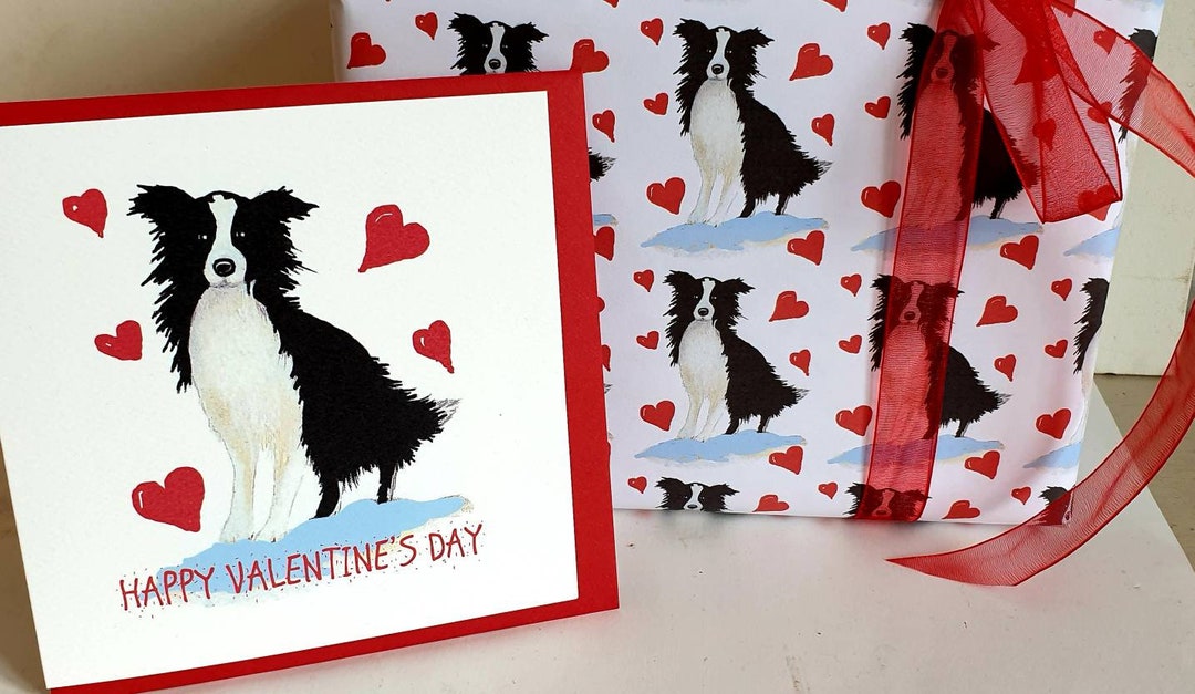Border Collie Valentine Wrapping Paper. Collie Paper. Border Collie ...