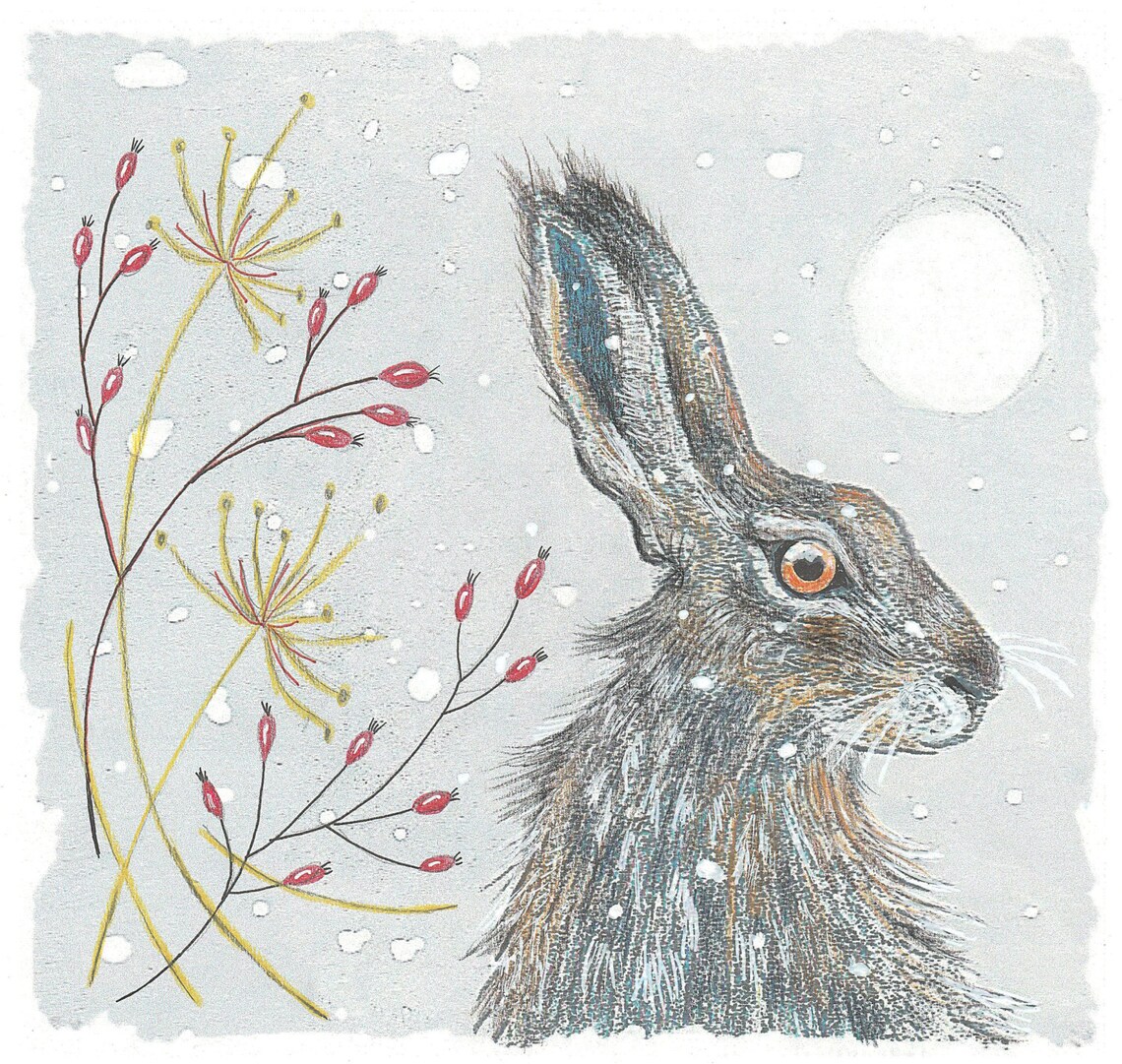 Hare in the Snow. Hare Painting. Hare in the Snow Card. Hand Made Card ...