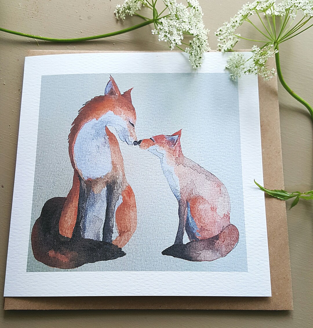 Fox Card. Original Watercolour of Two Red Foxes. Red Fox Card. Card ...
