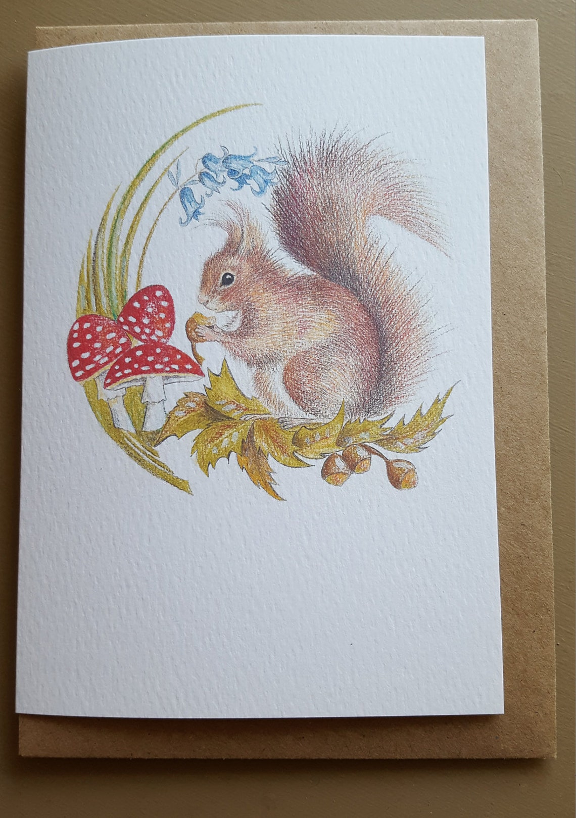 Squirrel Card. Hand Painted Squirrel Printed on Recycled Card. | Etsy