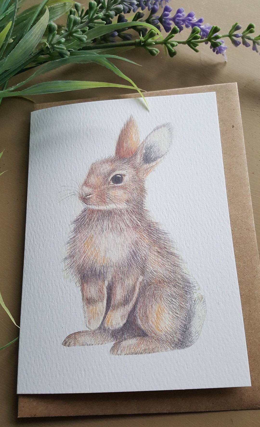 Bunny Card. Woodland Series. Drawing of a Bunny. Rabbit Card. Rabbit ...