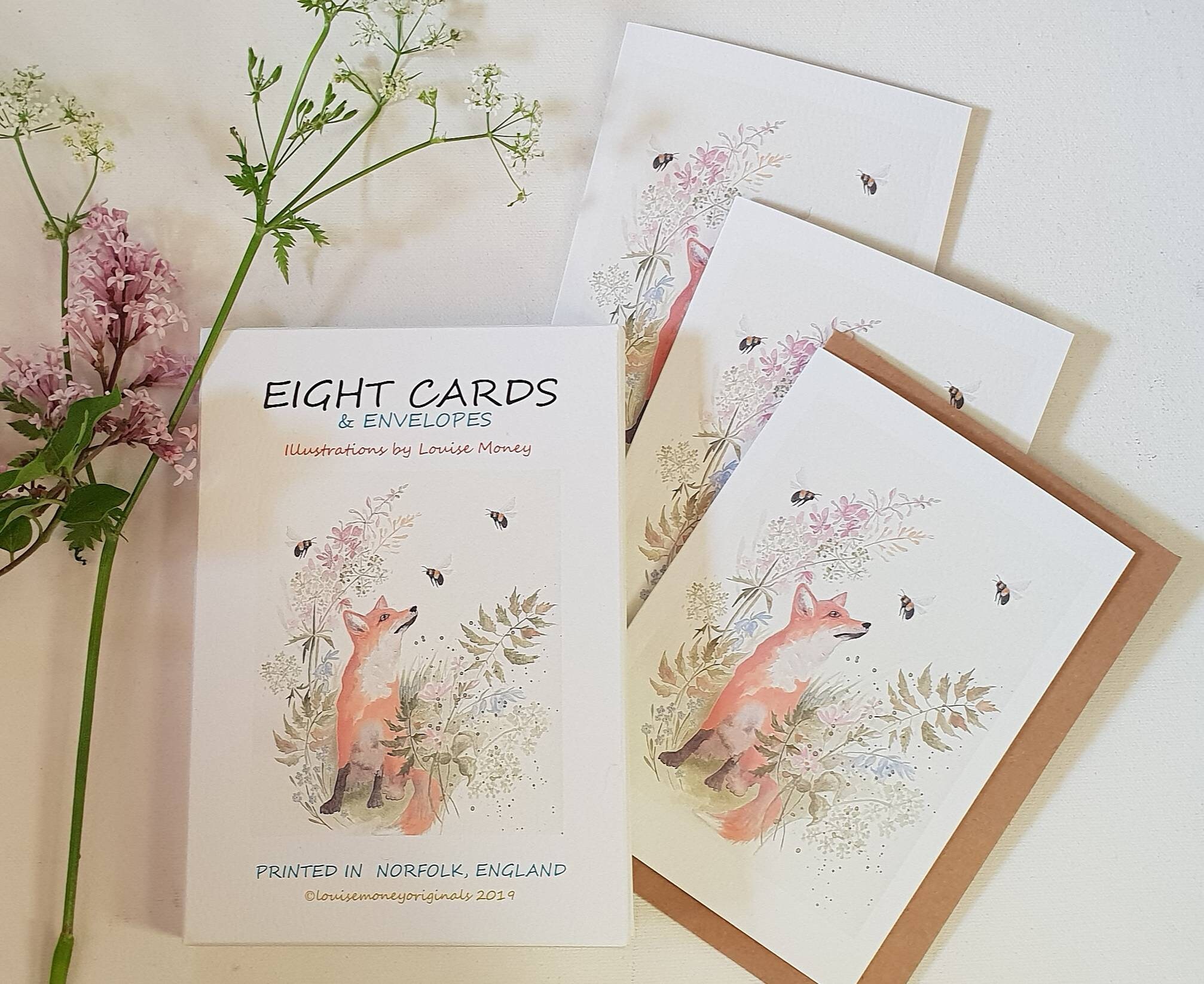 Fox Notecards. Fox Watercolour. Pack of Eight Cards. Multipack of Cards ...