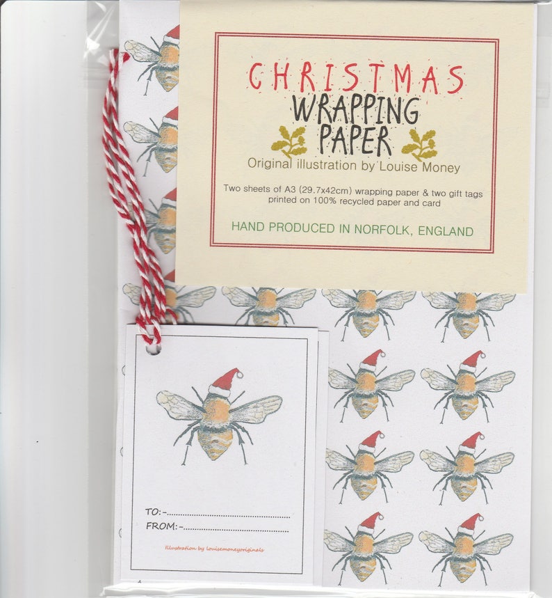 Bee Christmas Wrapping Paper Bee Gift Wrap. Christmas | Etsy