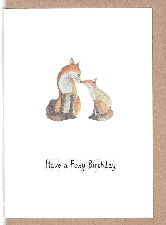 Fox Birthday Card. Fox and Cubs. Fox Watercolour. Wildlife | Etsy